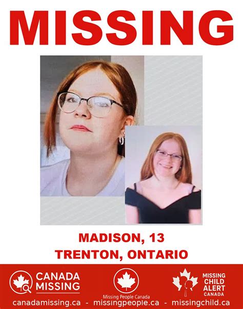 Missing Missing Girl In Trenton Ontario Madison 13 Last Seen August 28 2025 Opp Are