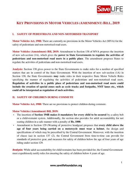 Mva Bill 2019 Analysis Slf Key Provisions In Motor Vehicles Amendment Bill 2019 I Safety