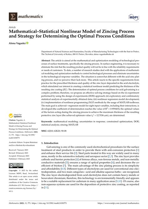 Pdf Mathematicalstatistical Nonlinear Model Of Zincing Process And Strategy For Determining