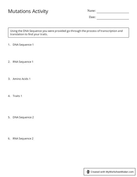 Mutations Activity My Worksheet Maker Create Your Own Worksheets