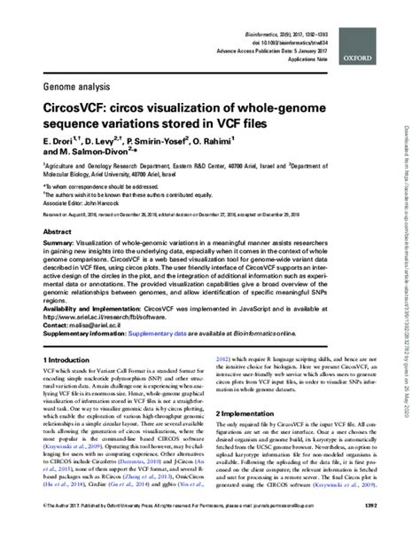 Pdf Circosvcf Circos Visualization Of Whole Genome Sequence Variations Stored In Vcf Files