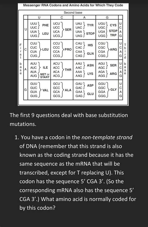 Solved Messenger Rna Codons And Amino Acids For Which They