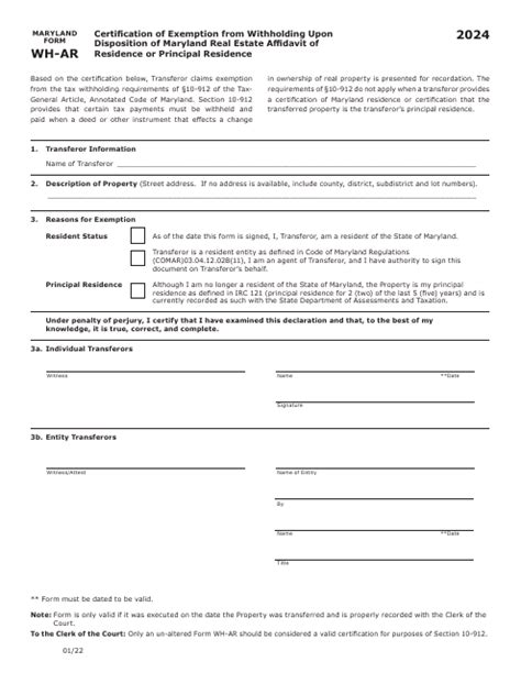 Maryland Form Wh Ar Download Fillable Pdf Or Fill Online Certification