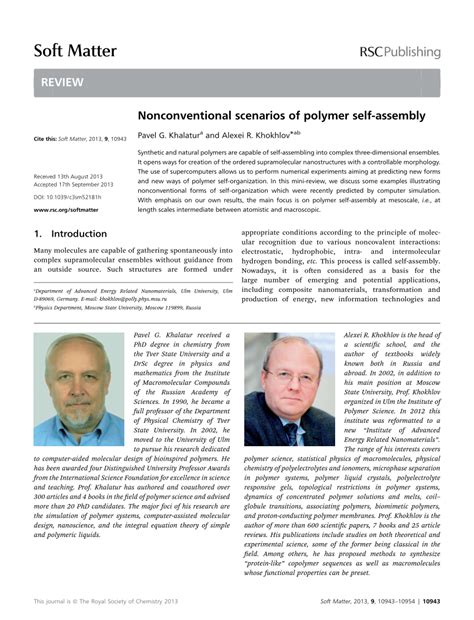 Pdf Nonconventional Scenarios Of Polymer Self Assembly