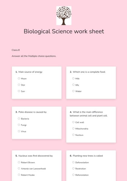 Biological Science Work Sheet Interactive E Worksheet Quickworksheets
