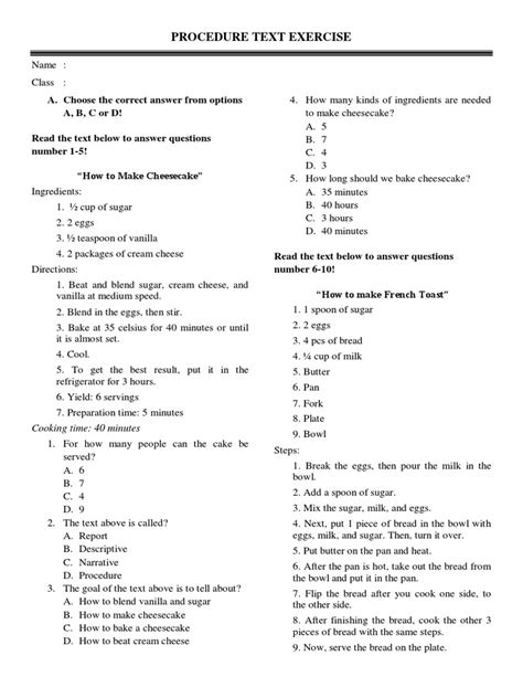 Procedure Text Exercise Pdf Breads Spoon