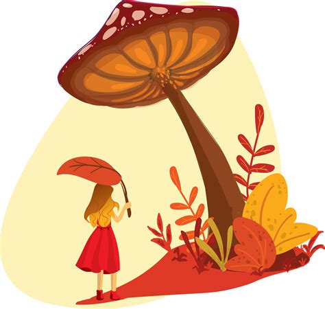 Cute Girl Shows Big Mushroom 14913386 Vector Art At Vecteezy