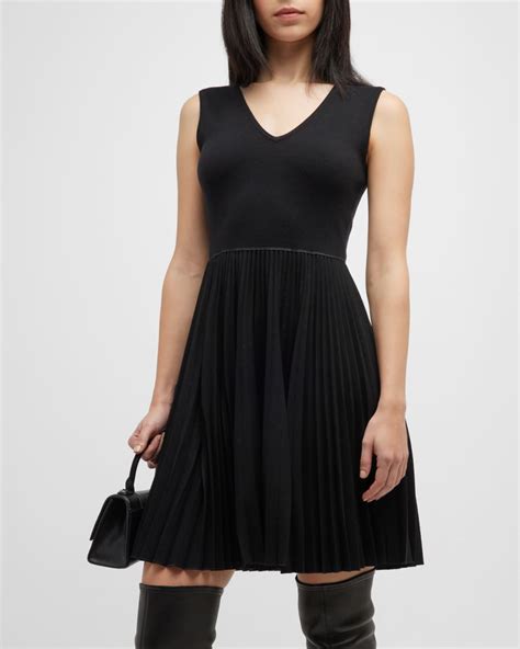 Theory Sleeveless Pleated Mini Combo Dress Neiman Marcus