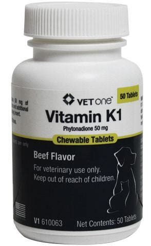 Vitamin K1 Chewable Tablets For Dogs And Cats 50 Mg 50 Count