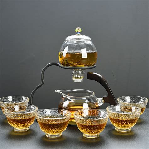 Lazy Glass Tea Set Magnetic Water Diversion Rotating Cover Bowl Semi