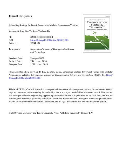 Pdf Scheduling Strategy For Transit Routes With Modular Autonomous Vehicles