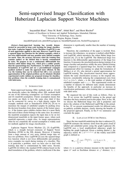 Pdf Semi Supervised Image Classification With Huberized Laplacian Support Vector Machines