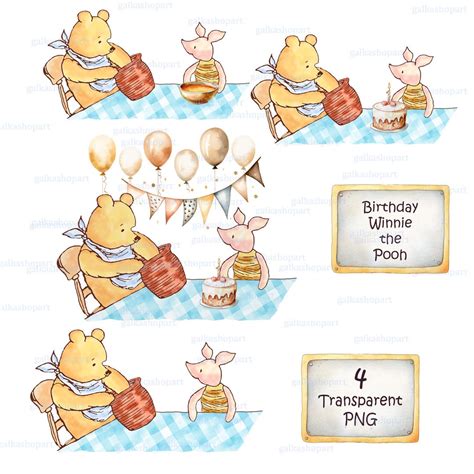 Classic Winnie The Pooh Birthday Clipart Png Watercolor Bear And