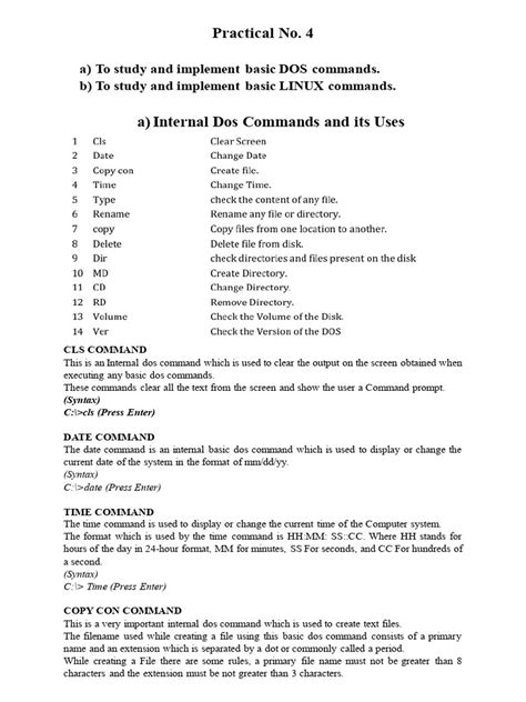 Practical 4 Dos And Linux Basic Commands Pdf Computer File Command Line Interface