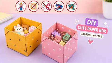 Diy Cute Paper Box 🎀📦 No Glue No Tape ️ No Glue Paper Craft 📄 Easy
