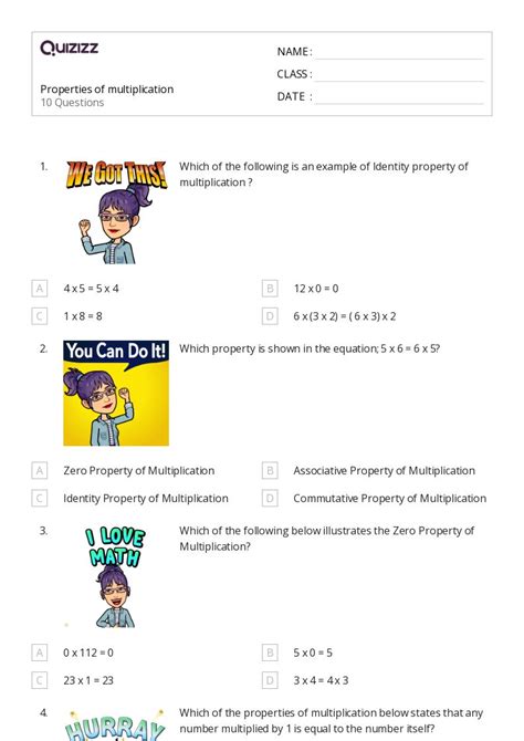 50 Properties Of Multiplication Worksheets For 6th Class On Quizizz