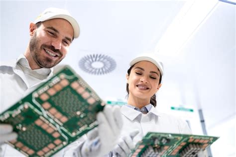 Premium Photo Electronic Industry Interior With Quality Control Workers Checking Printed