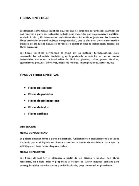 Fibras Sinteticas 20 Pdf Fibra Sintética El Plastico