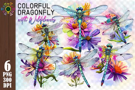 Colorful Dragonfly With Flower Clipart Graphic By Micon Designs