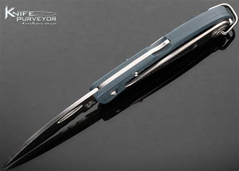 David Boye Custom Knife Denim Blue Serrated Cobalt Lockback With Marlin