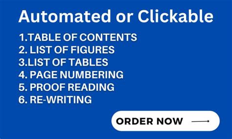 create automated table of contents list of figures and page numbering