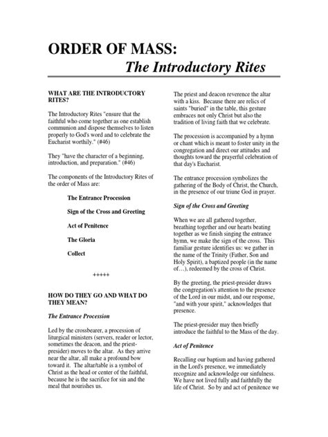 Introductory Rites Catholic Mass Explained