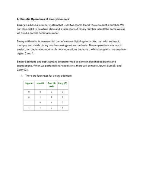 Arithmetic Operations Of Binary Numbers Pdf Division Mathematics