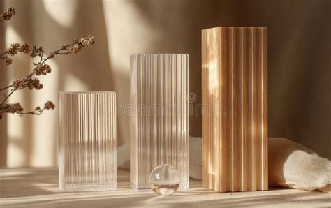 Elegant Composition Of Three Rectangular Blocks On A Warm Surface With Natural Light And