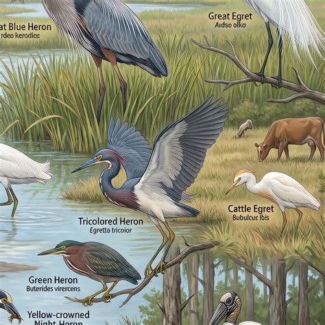 Florida Wading Birds Field Guide Poster Herons Egrets Digital