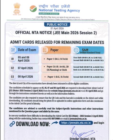 Jee Mains 2026 Admit Card Session 2 Released Exam Guidelines