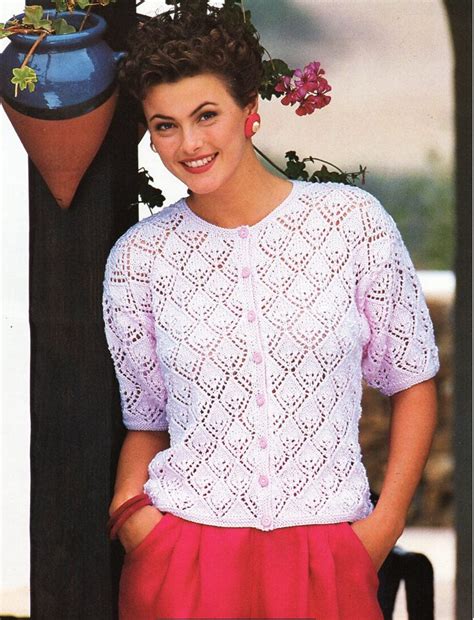 Womens Short Sleeve Cardigan Knitting Pattern Pdf Ladies Lacy Jacket 30