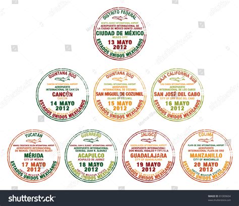 Mexican Passport Stamps Vector Format เวกเตอร์สต็อก ปลอดค่าลิขสิทธิ์