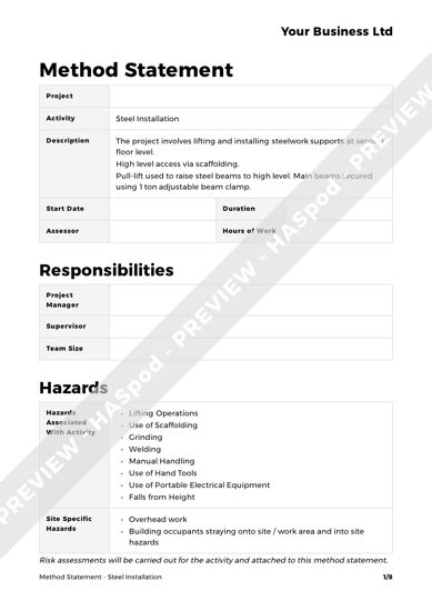 Steel Installation Method Statement Template Haspod