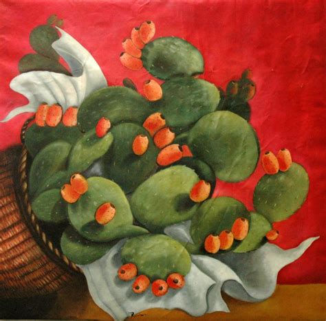 Cristina Rubalcava Oleo Bodegón Con Nopales Y Tunas Cocina Mexicana 32 Reales
