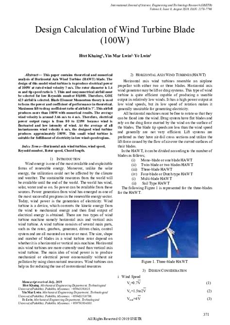 Wind Turbine Design Calculations