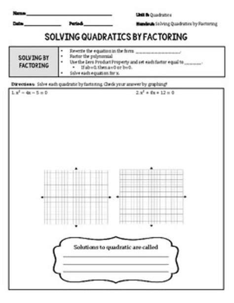 Solving Quadratic Equations By Factoring Guided Notes Practice Homework