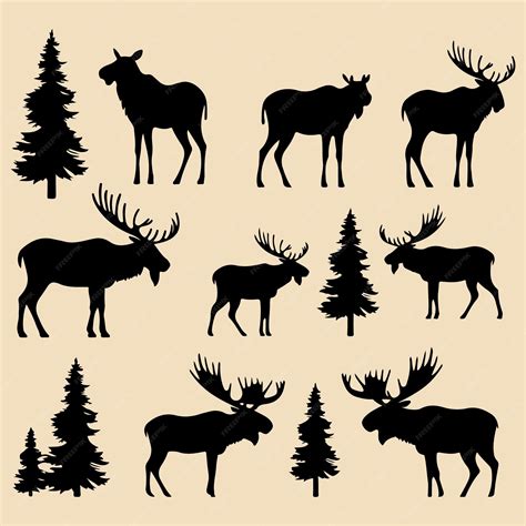 Moose Set Black Silhouette Vector Clip Art Premium Vector