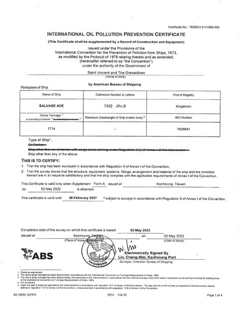 Ternational Oil Pollution Prevention Certificate Pdf