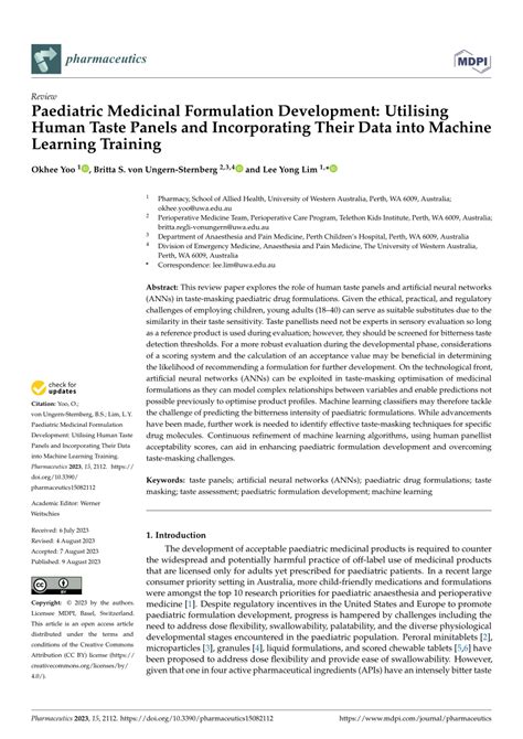 Pdf Paediatric Medicinal Formulation Development Utilising Human Taste Panels And