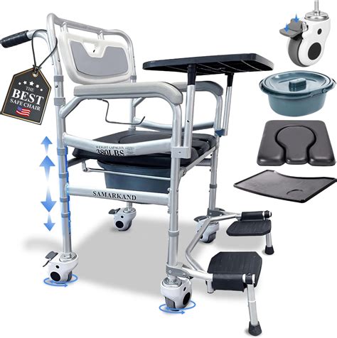 3 In 1 Commode Shower Chair With Wheels Wheelchair Tray Footrest Rolling