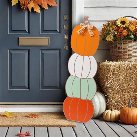 Fall Decor 42 Inches Wooden Pumpkin Porch Sign Stacked