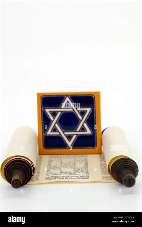 Star Of David And Small Torah Scrolls Symbol Of Jewish Identity And