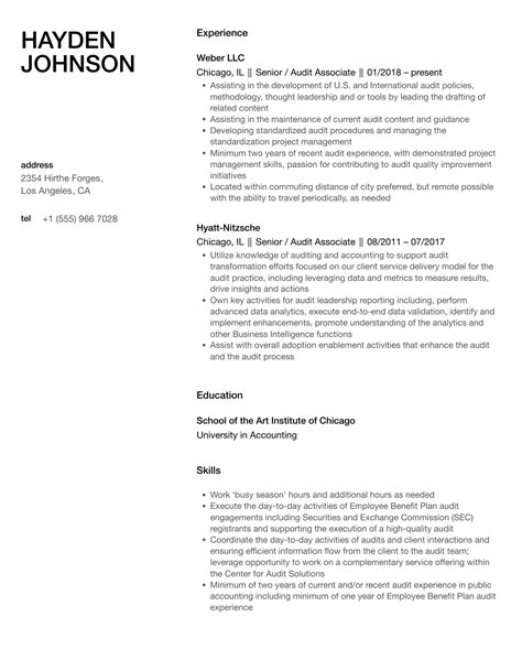 Senior Audit Associate Resume Samples Velvet Jobs