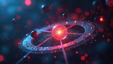 Abstract Illustration Shows Glowing Red Nucleus Particle Emitting Light