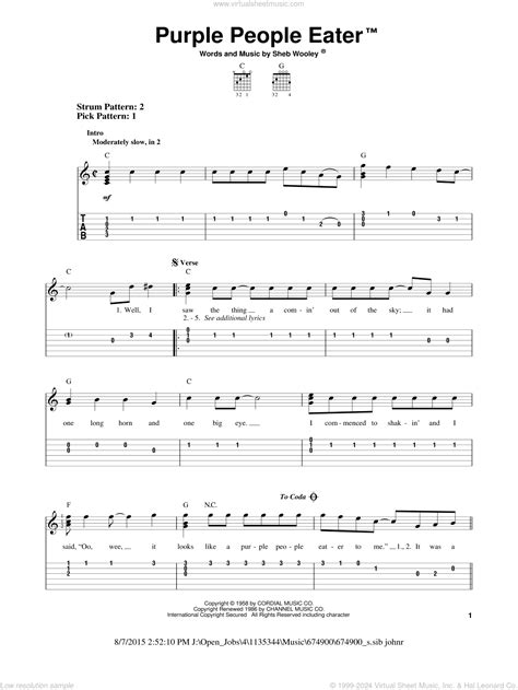 Purple People Eater Sheet Music For Guitar Solo Easy Tablature