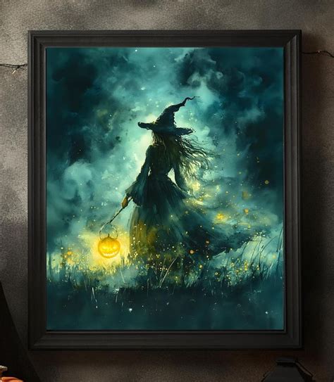 Mystical Witch Poster Halloween Wall Decor Etsy Witch Painting