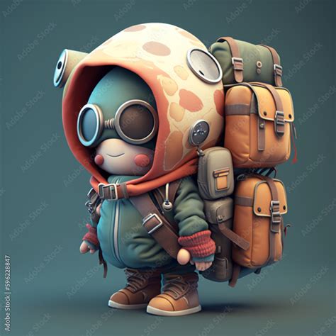 Cute 3d Explorer Character With A Massive Backpack Generative Ai Stock Illustration Adobe Stock