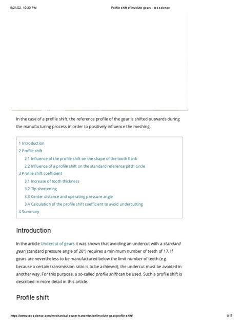 Profile Shift Of Involute Gears Tec Science Pdf Gear Curvature