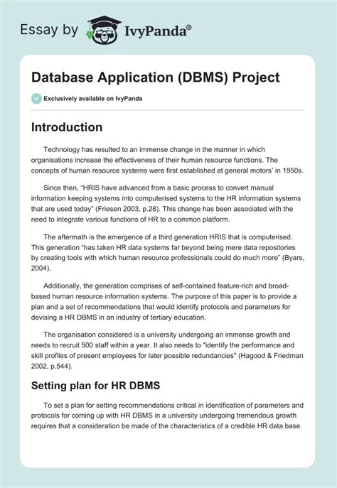 Database Application Dbms Project 1374 Words Essay Example