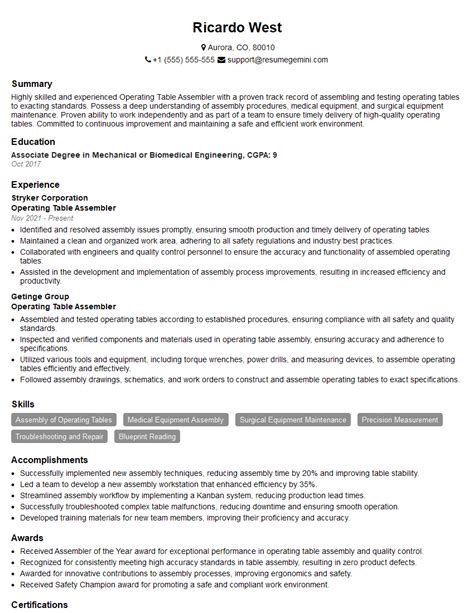 Interview Questions For Assembly Of Operating Tables Interviewgemini